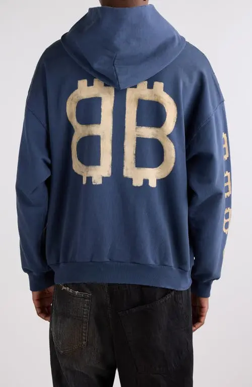 Balenciaga Crypto Monogram Cotton Graphic Hoodie In 4108 Washed